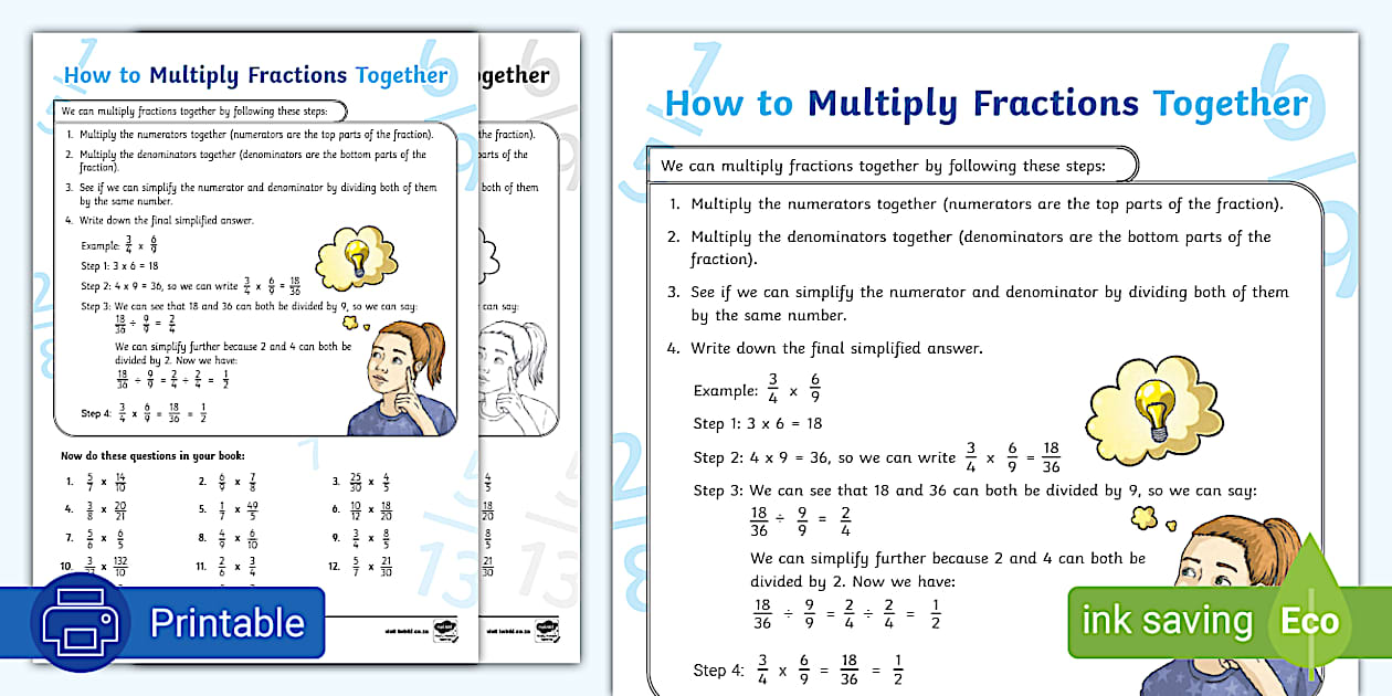 How to Multiply Fractions Together: Activity Sheet - Twinkl