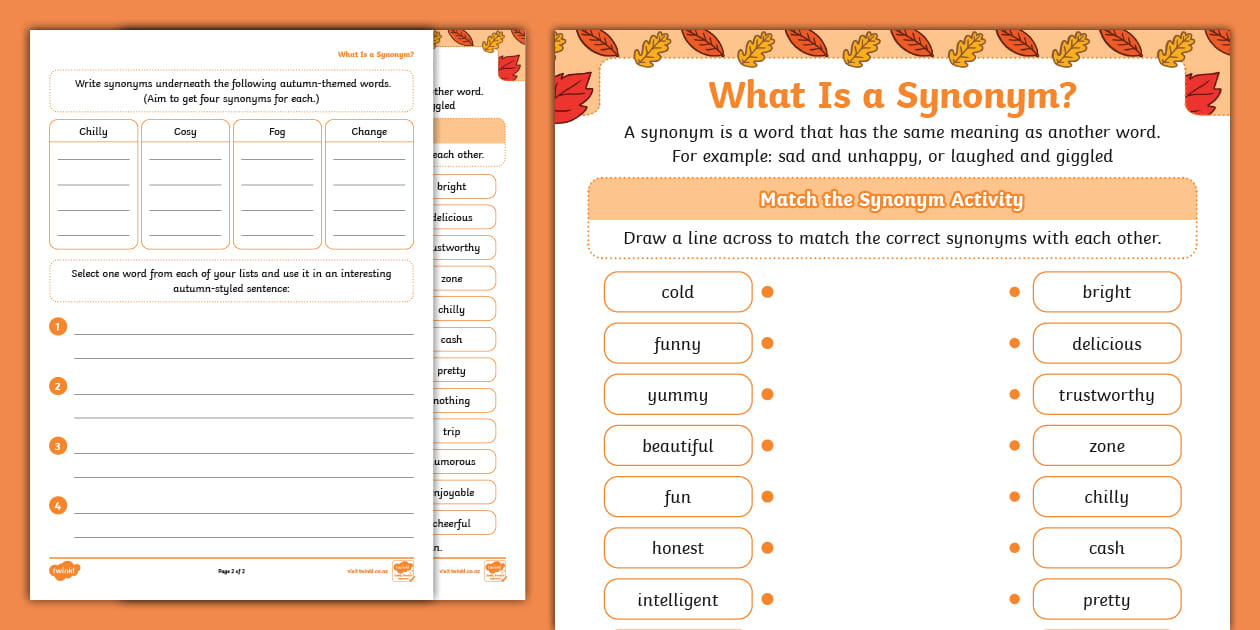 Year 3 and 4 Autumn Synonyms Activity Sheets (Teacher-Made)