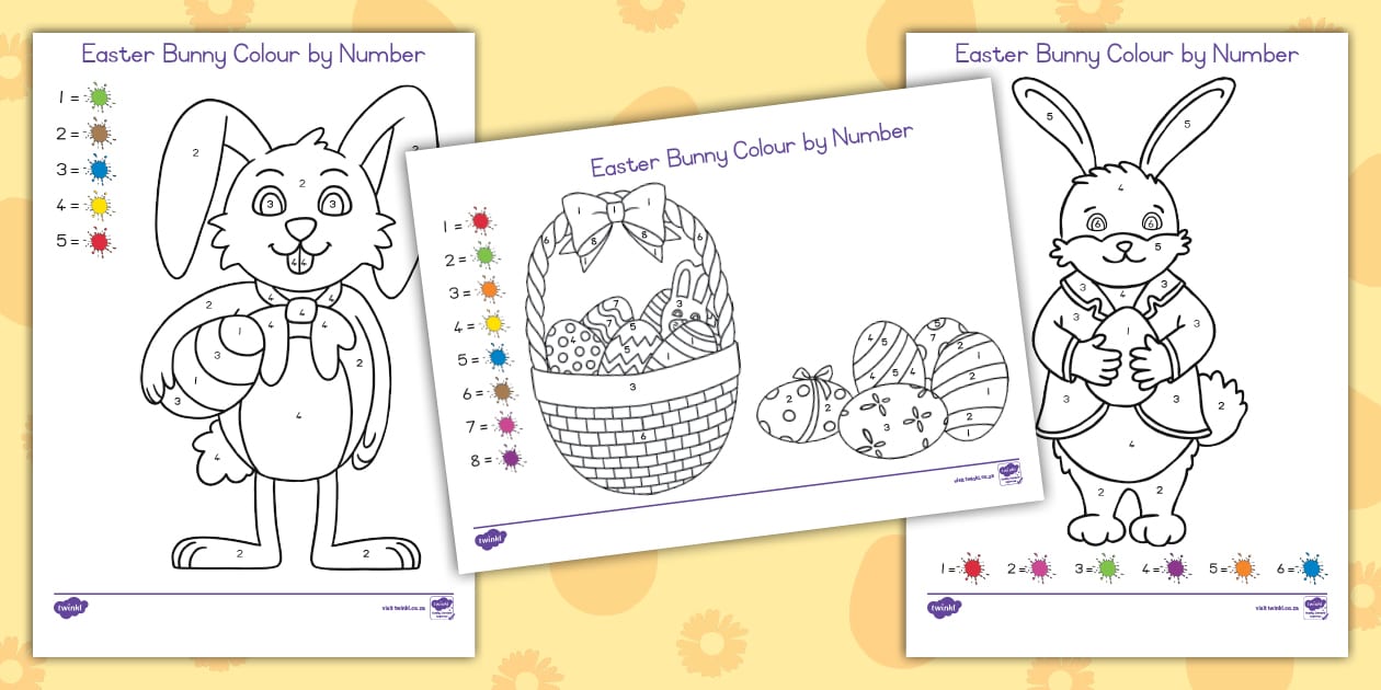 Easter Bunny Colour by Number Worksheet - Twinkl