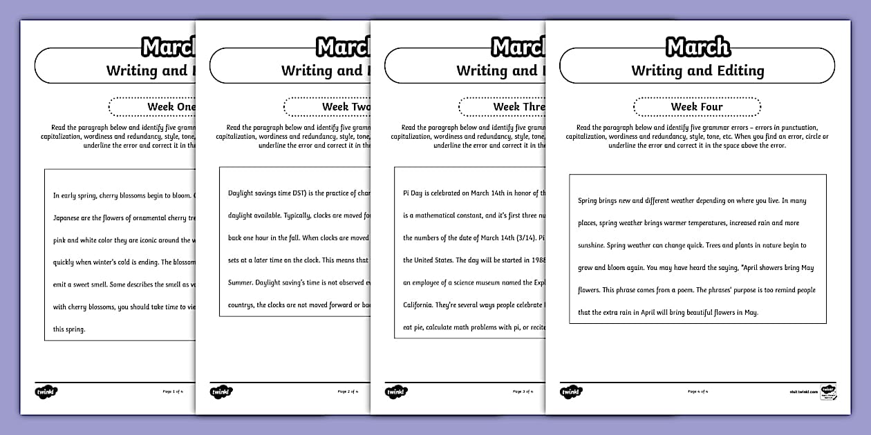 Sixth Grade March Paragraph of the Week Editing Practice