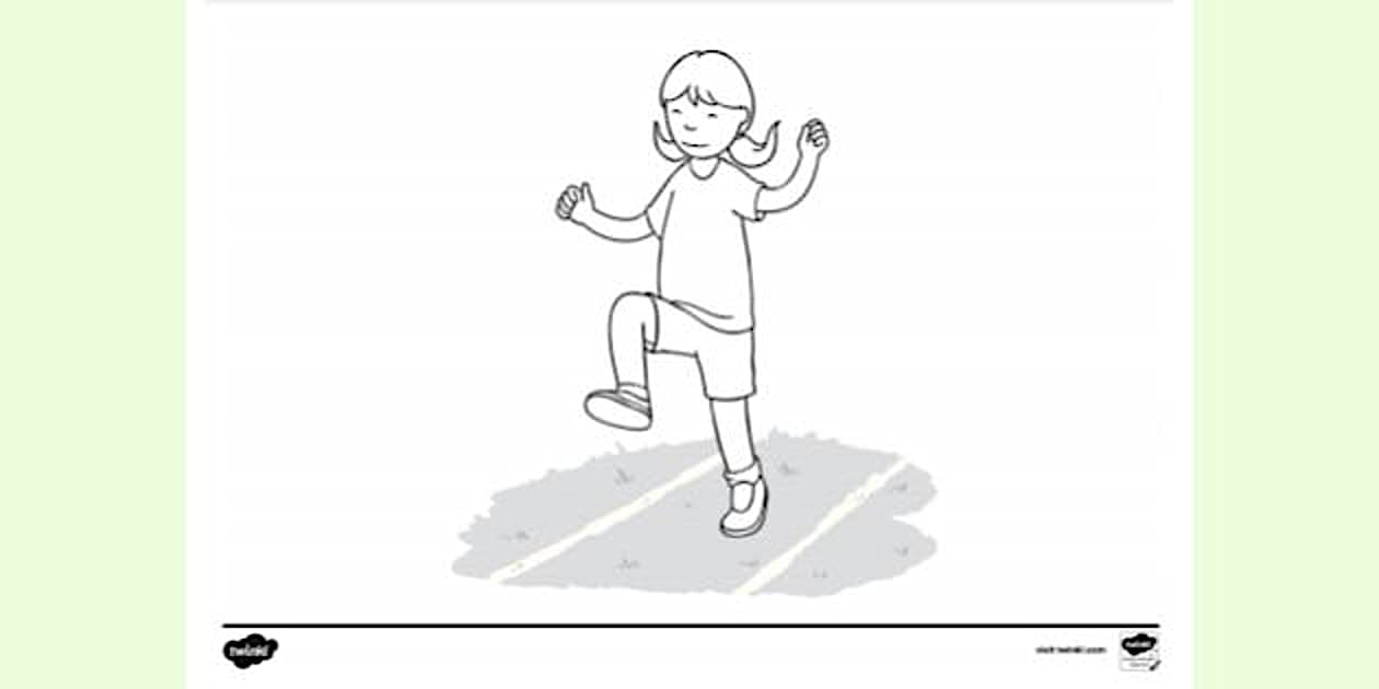 Child Skipping Around A Track Colouring Sheet (teacher made)