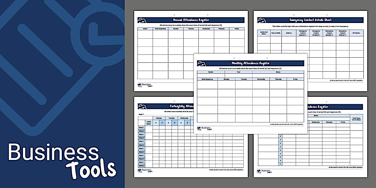 Attendance Registers and Emergency Contact Pack for Childminders