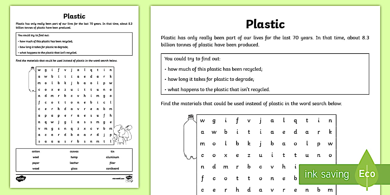 Plastic Word Search Worksheet (teacher made) - Twinkl