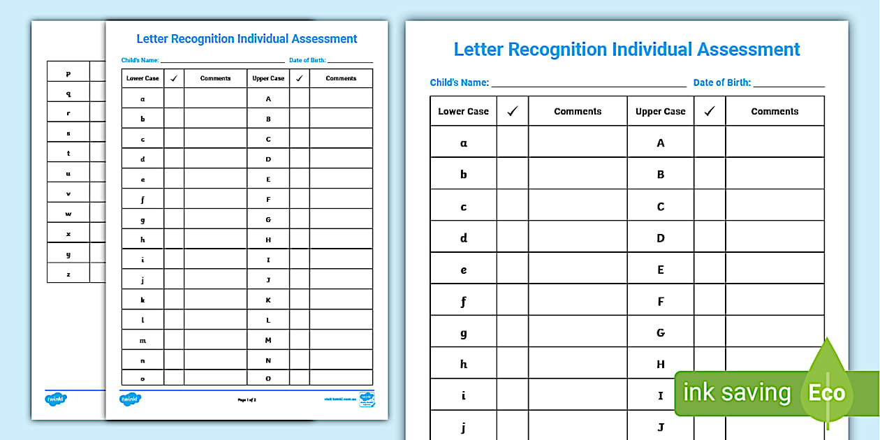 Letter Recognition Individual Assessment Template - Twinkl