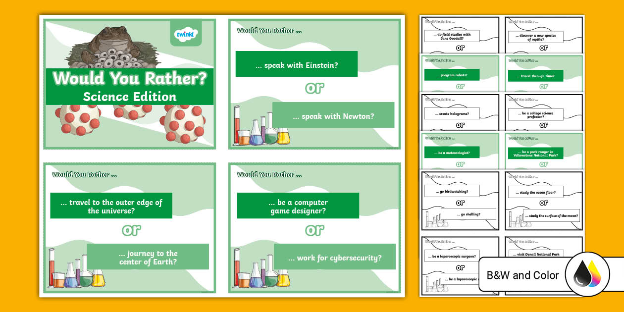 Would You Rather? Question Cards Science Edition for 6th-8th