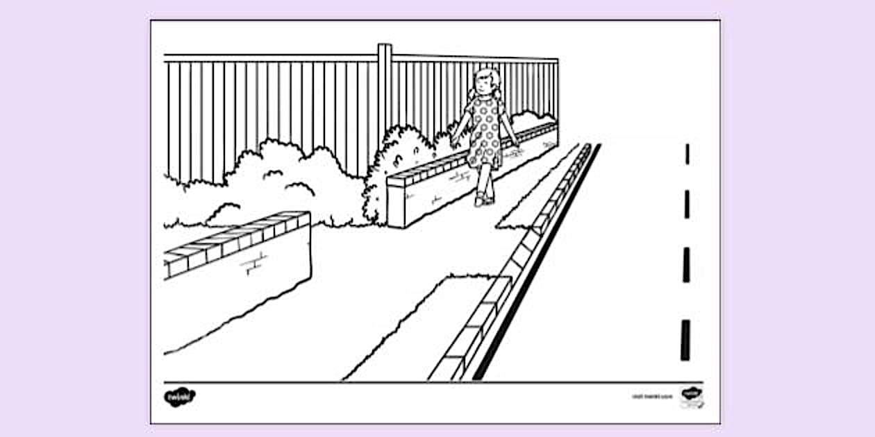 Child Walking by Hidden Driveway Colouring | Colouring Sheets