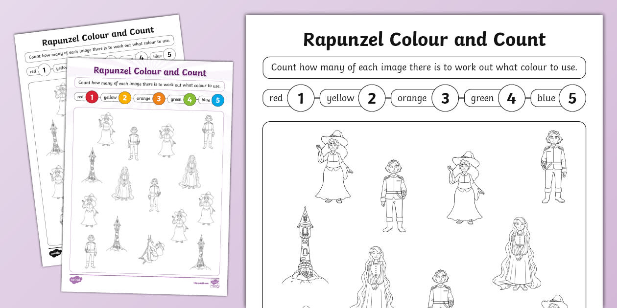👉 Rapunzel Colour the Amount Worksheet - Twinkl