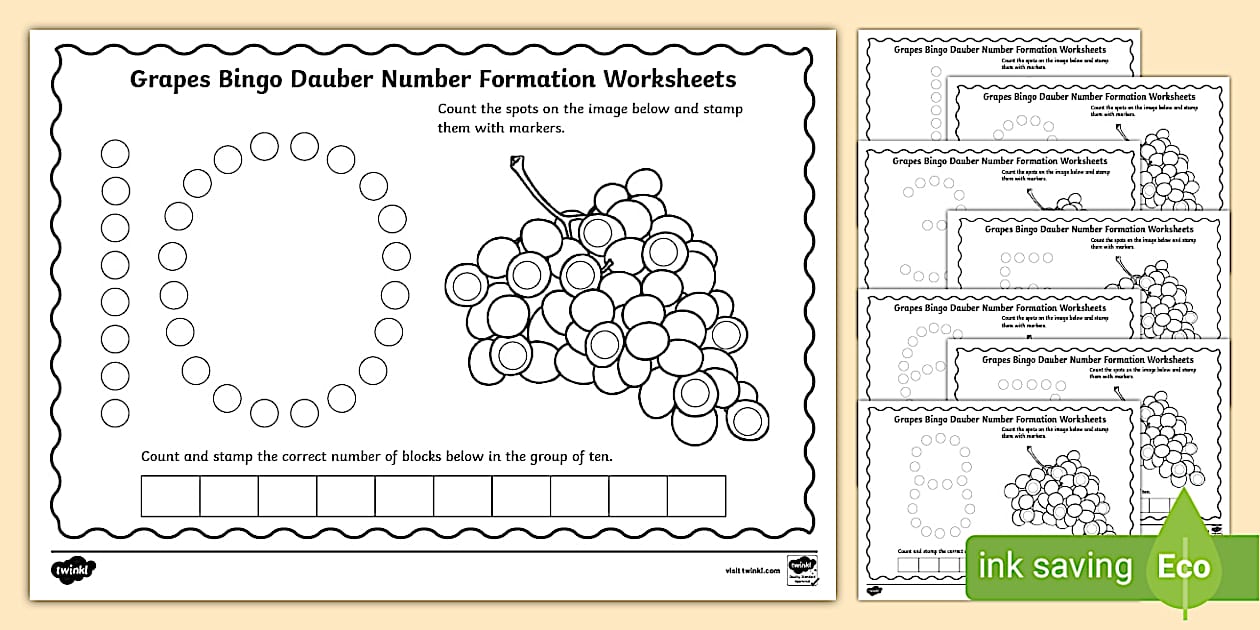 Grapes Bingo Dauber Worksheets | Twinkl | Maths | KS1 | EYFS