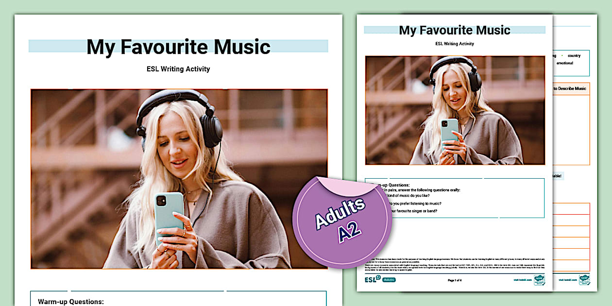 ESL Writing Activity: My Favourite Music [Adults, A2]