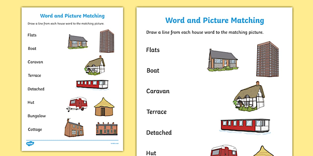 Houses and Homes Matching Worksheet - ESL Home Vocabulary Matching
