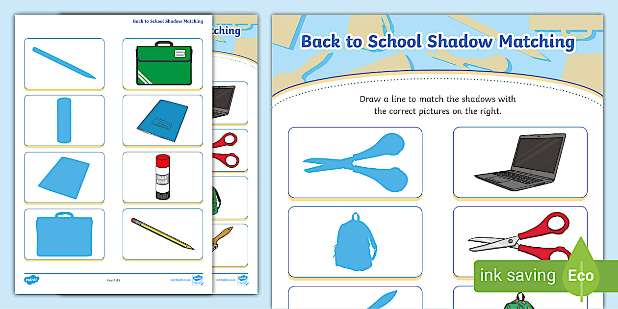 Classroom Objects Shadow Matching - Back to School Activity