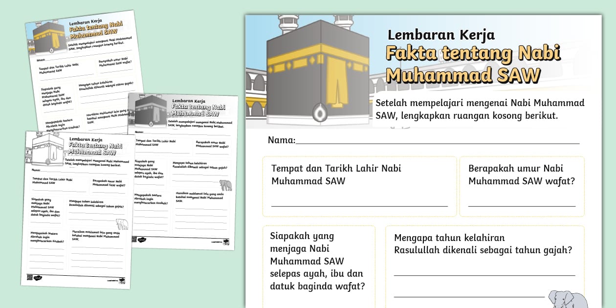 Lembaran Kerja Fakta tentang Nabi Muhammad SAW untuk Murid