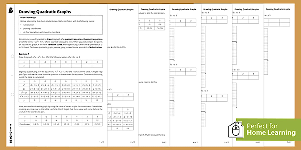 👉 Drawing Quadratic Graphs KS3 Walkthrough Worksheet
