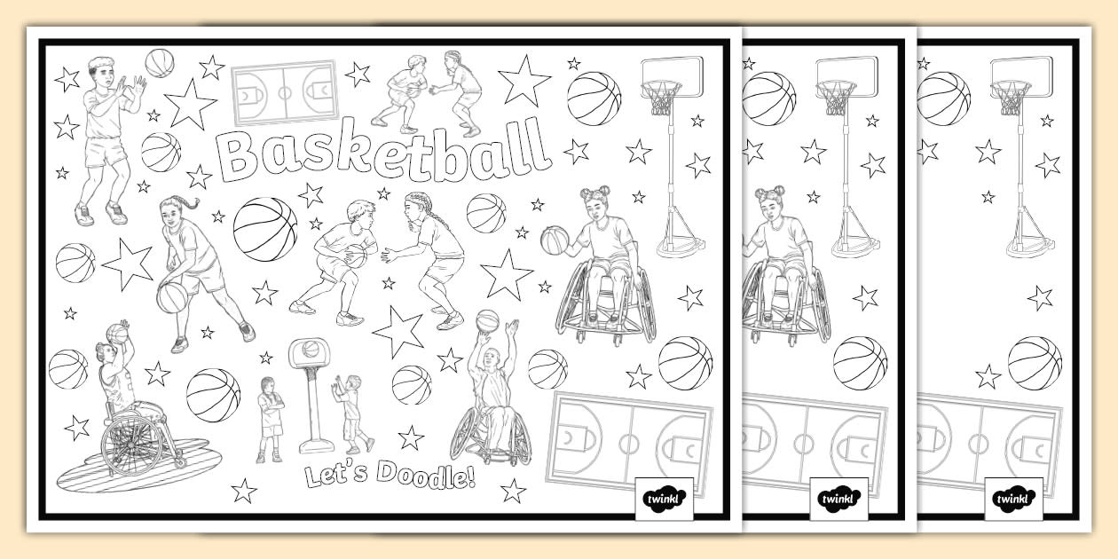 KS2 Basketball Doodle Colouring Pages (teacher made)