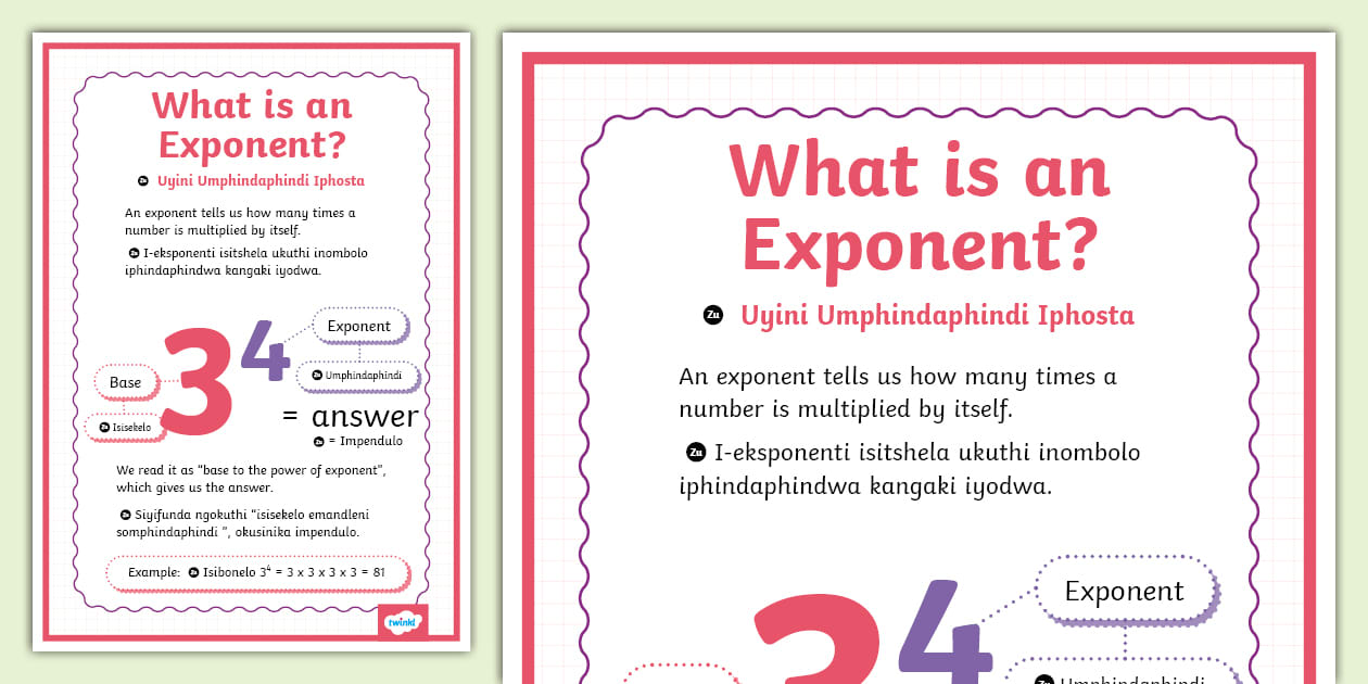 Grade 7 Maths - What is an Exponent? - Poster - Eng/Zu
