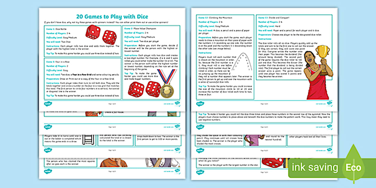 👉 Maths Resources: 20 Dice Games to Play with Children