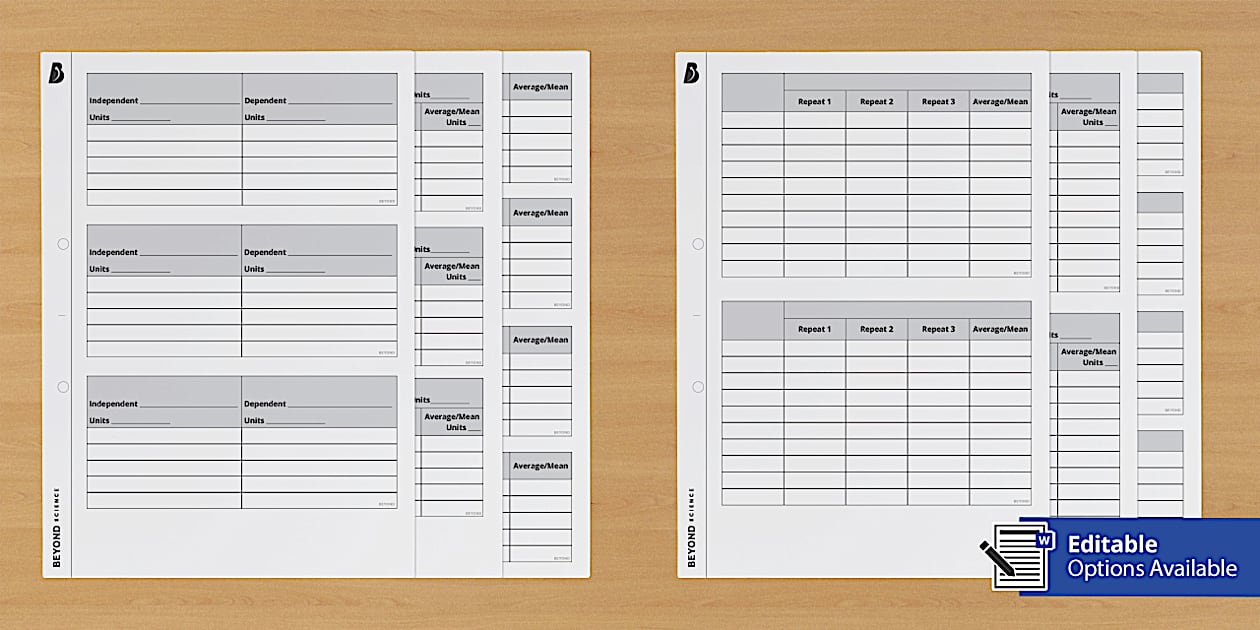 Editable Science Results Tables Worksheets (teacher made)
