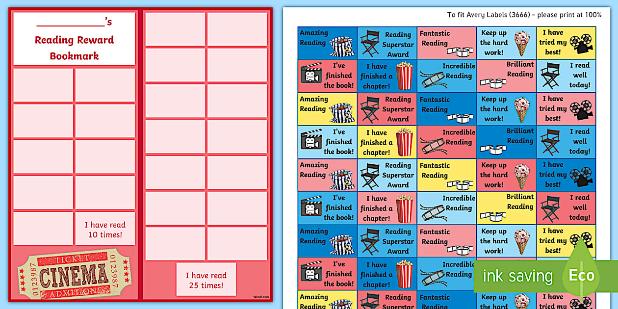 KS2 Cinema Themed Reading Sticker Reward Bookmarks