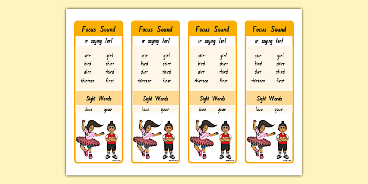 Focus Words Bookmarks - Level 5 Week 11 'ir' saying /er/
