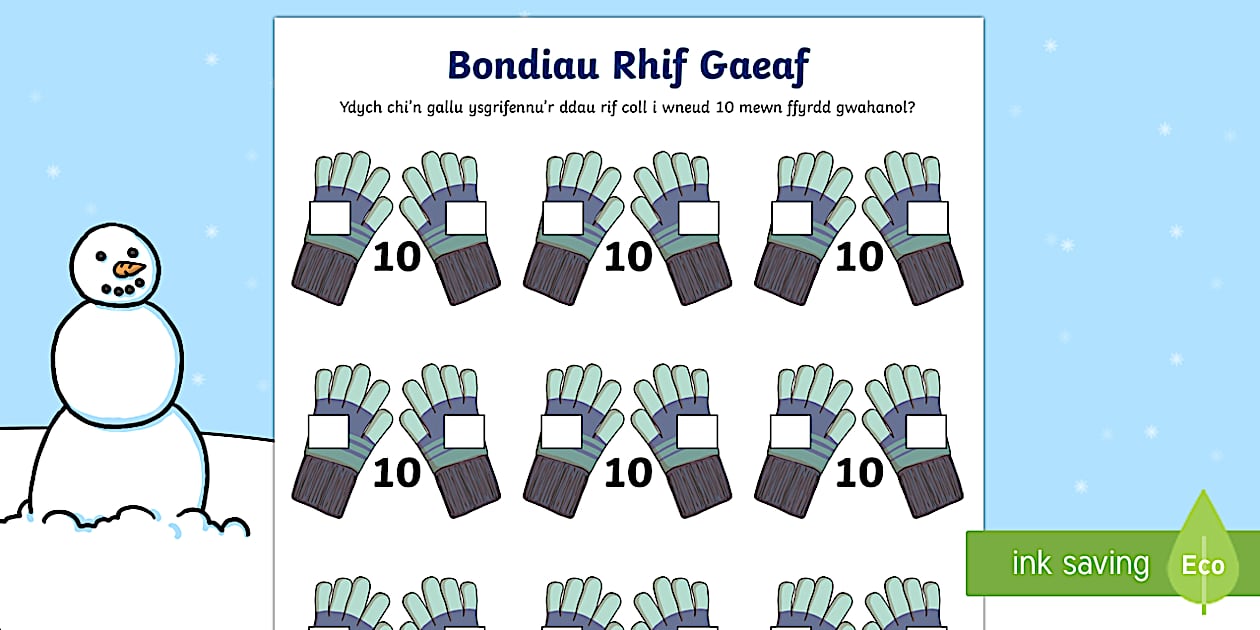 Y Gaeaf Bondiau Rhif Hyd at 10 Taflen Adio at 10