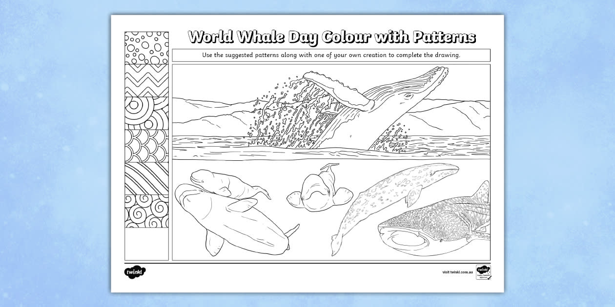 World Whale Day Colour with Patterns Activity (teacher made)