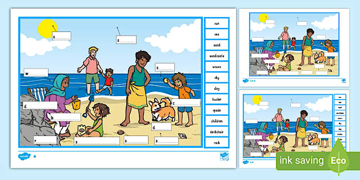 At The Seaside Differentiated Labelling Activity - Twinkl