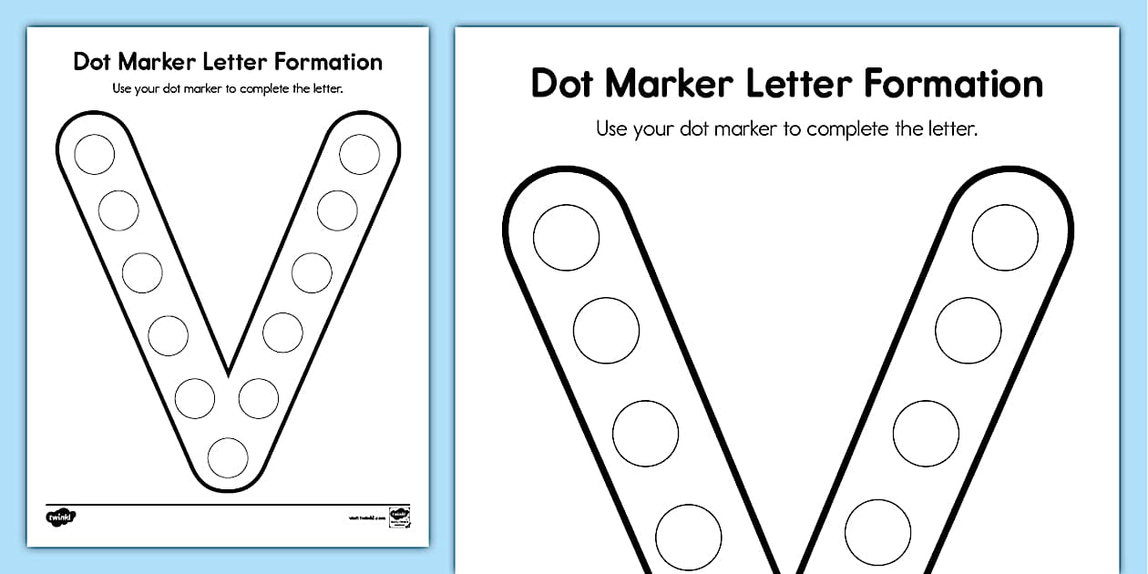 Uppercase Letter V: Dot Marker Letter Formation Worksheet