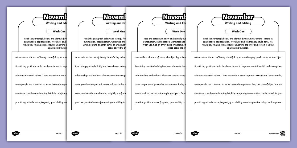 Sixth Grade November Paragraph of the Week Editing Practice