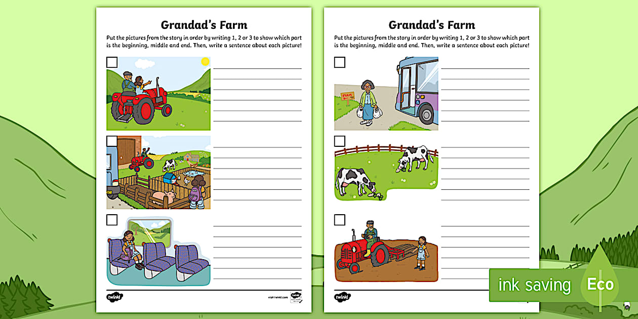 Editable Grandad's Farm Picture Sequencing Worksheet
