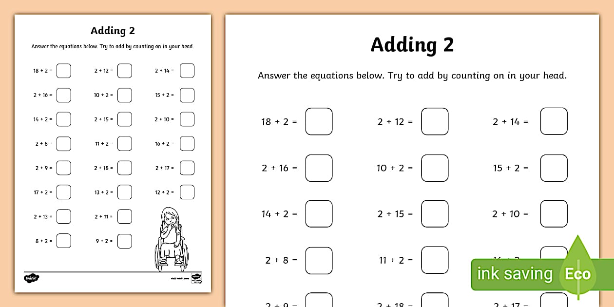 👉 Adding Two Activity Sheet (teacher made) - Twinkl