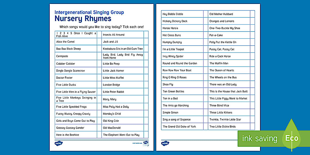 Intergenerational Singing Worksheet / Worksheet - Twinkl