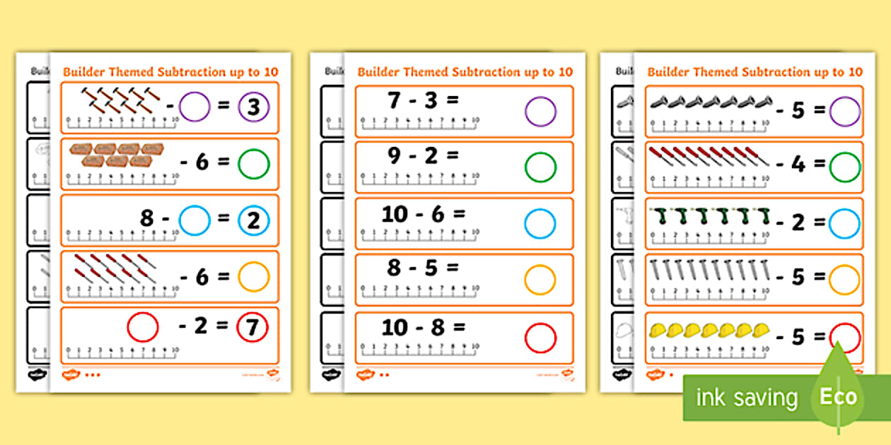 Builder Themed Subtraction Worksheet (teacher made) - Twinkl