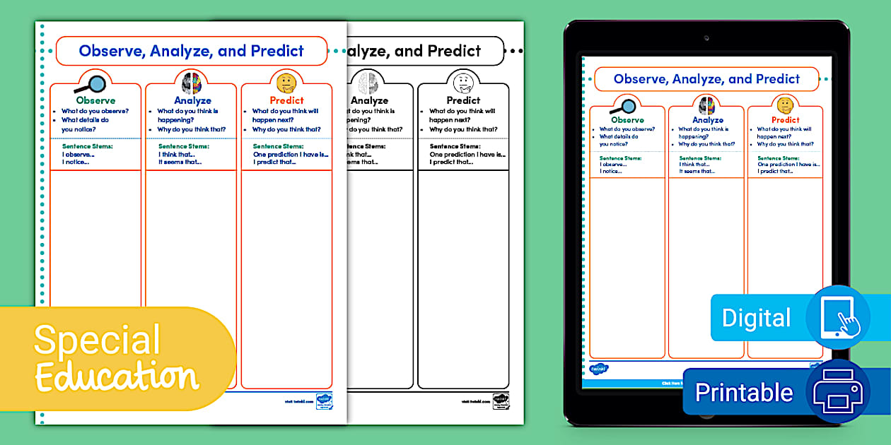 Observe, Analyze, and Predict Graphic Organizer - Twinkl