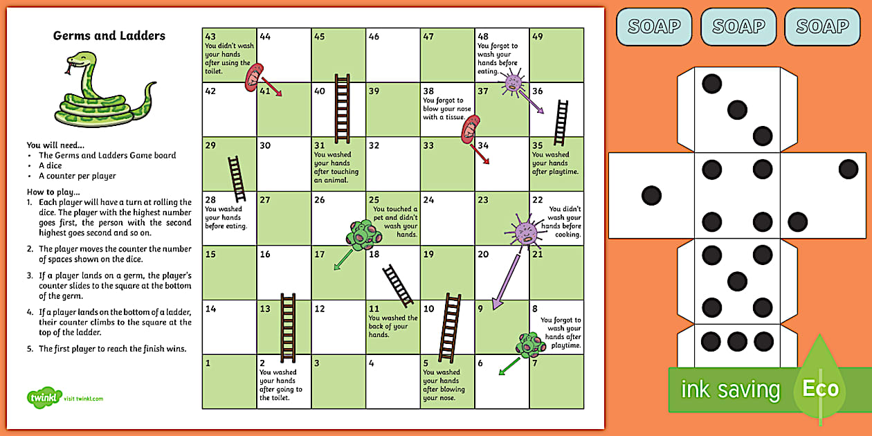Germs and Ladders - Interactive Hand Washing Game - Twinkl