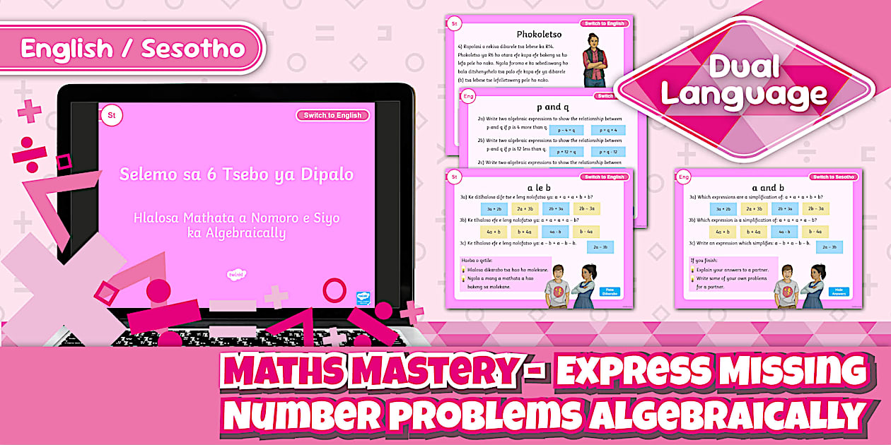 Express Missing Number Problems Algebraically Year 7 Tasks