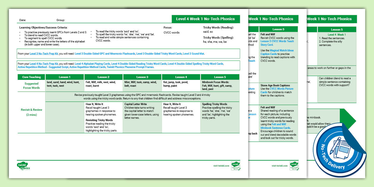 CVCC Words No-Tech Lesson Plan - Level 4 Week 1