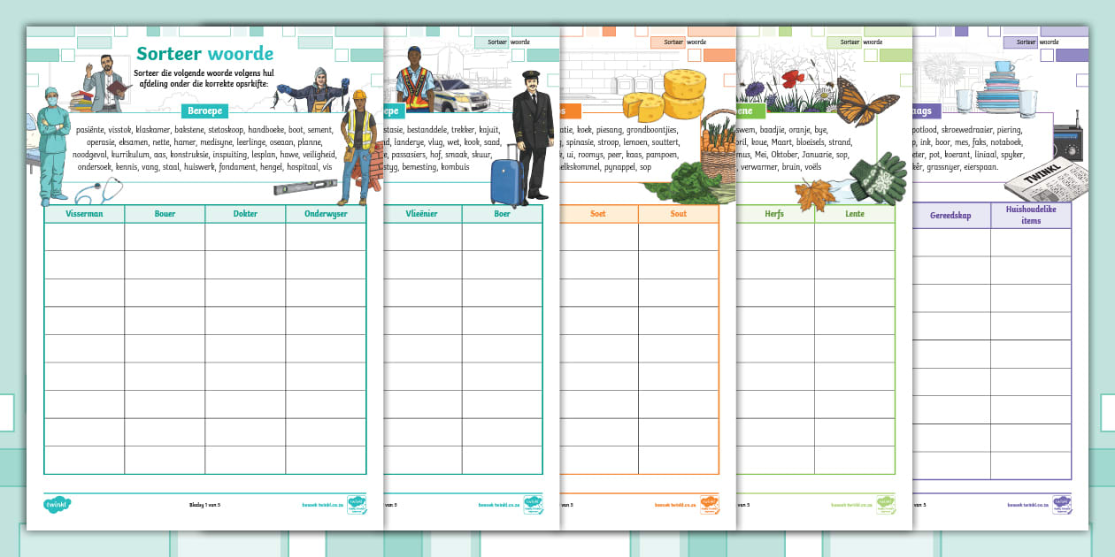 Afrikaanse Aktiwiteitskaart: Sorteer woorde - Twinkl