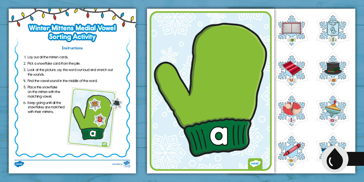 Winter Mittens Medial Vowel Phase 2 Phonics Activity