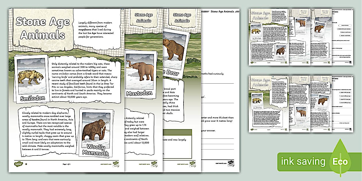 UKS2 Stone Age Animals Differentiated Comprehension Activity