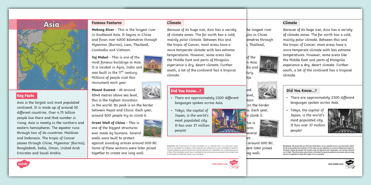 Asia Fact File - Twinkl Geography Fact File (teacher made)