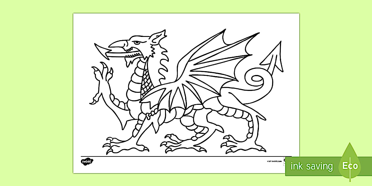 Wales Colouring Pages | Outline of Welsh Dragon - Twinkl