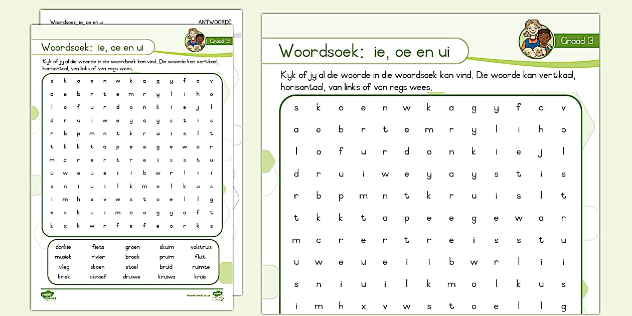 Graad 3 Klanke Woordsoek ie, oe, ui (teacher made) - Twinkl