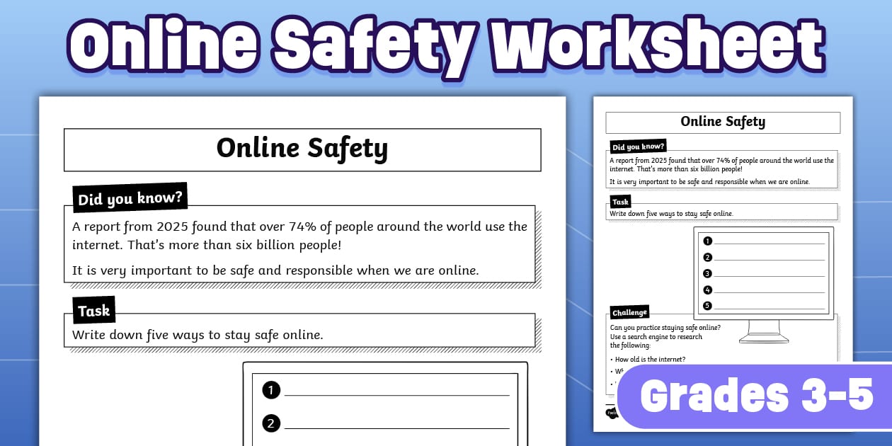 Online Safety Worksheet for 3rd-5th Grade