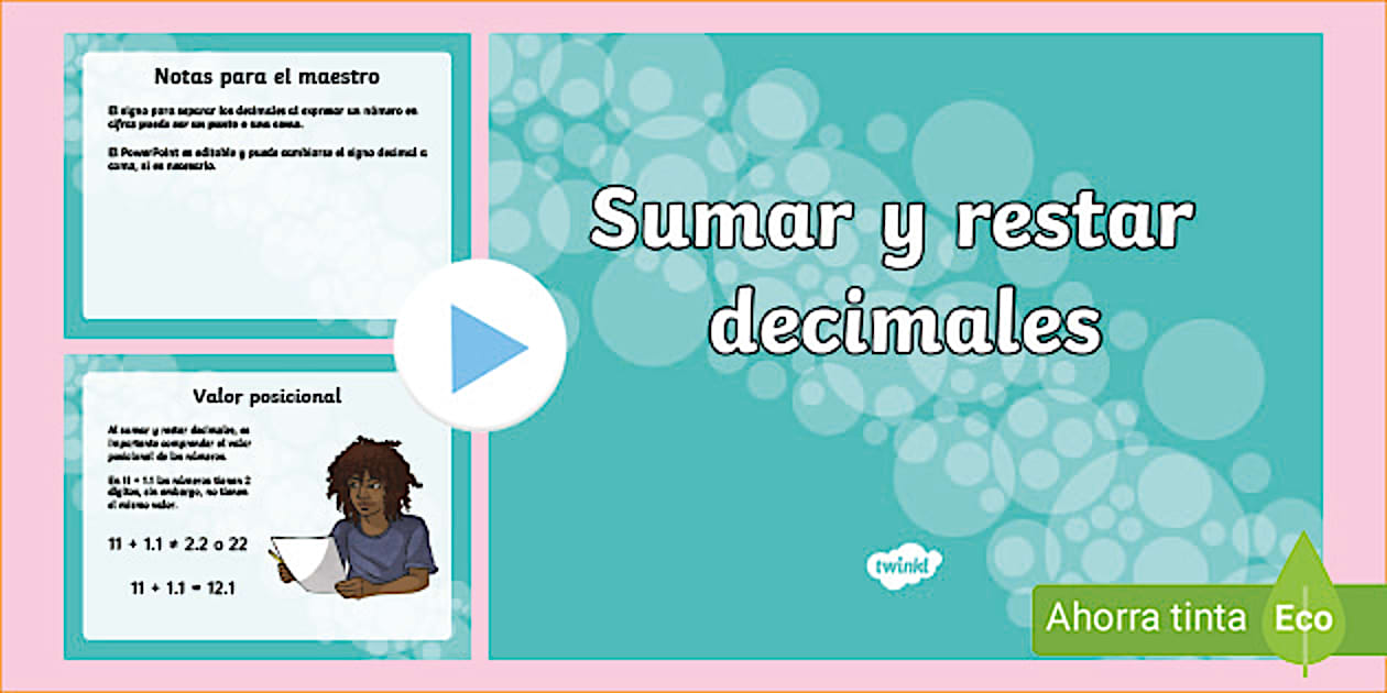 PowerPoint: Sumar y restar decimales - Twinkl