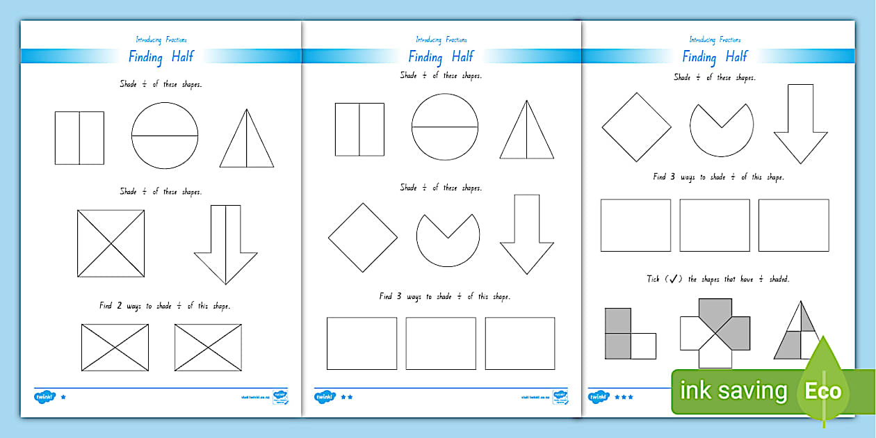 Introducing Fractions Finding Half Differentiated Worksheet