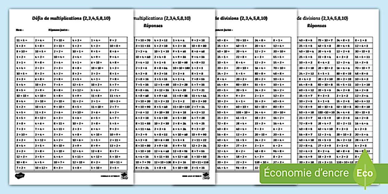 Défis de calcul mental CE2 - Multiplications et Divisions