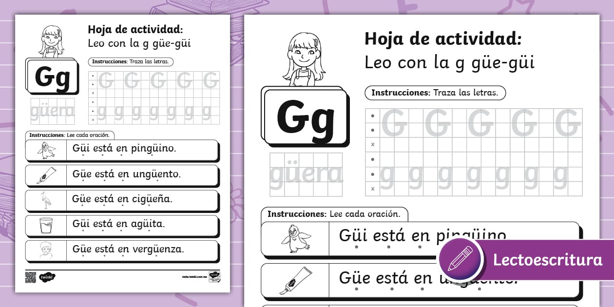 Hoja de actividad: Leo con la g güe-güi - Twinkl