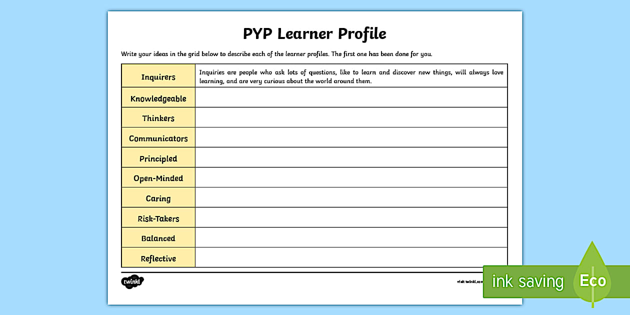 PYP Learner Profile Traits Worksheet - Twinkl