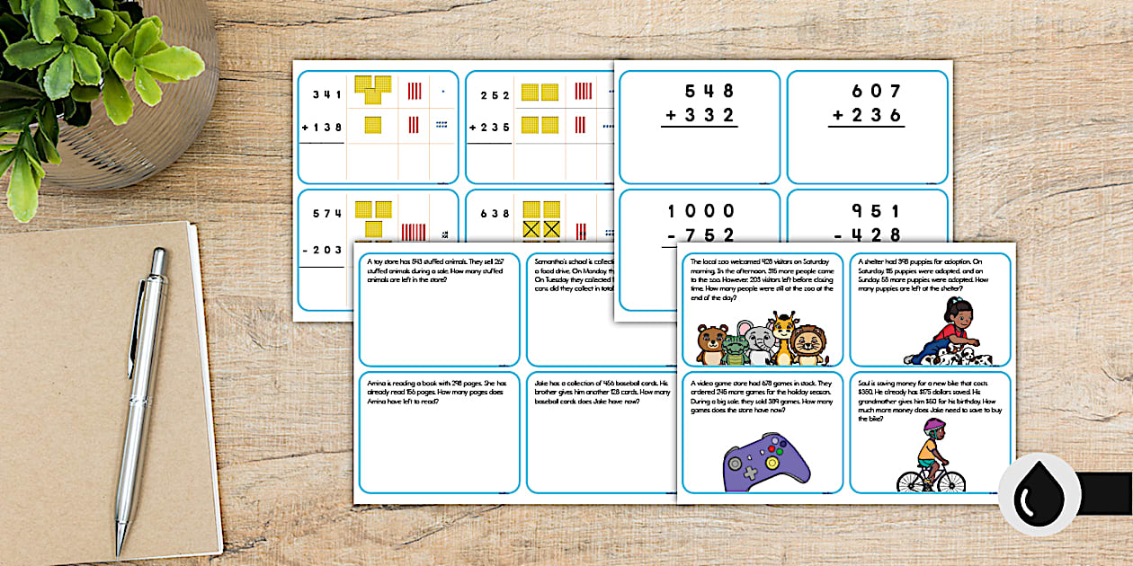 Grade 3 Addition and Subtraction Challenge Cards - Twinkl