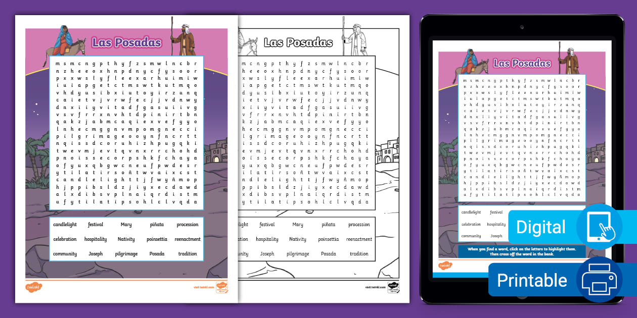 Las Posadas Word Search for 6th-8th Grade (teacher made)